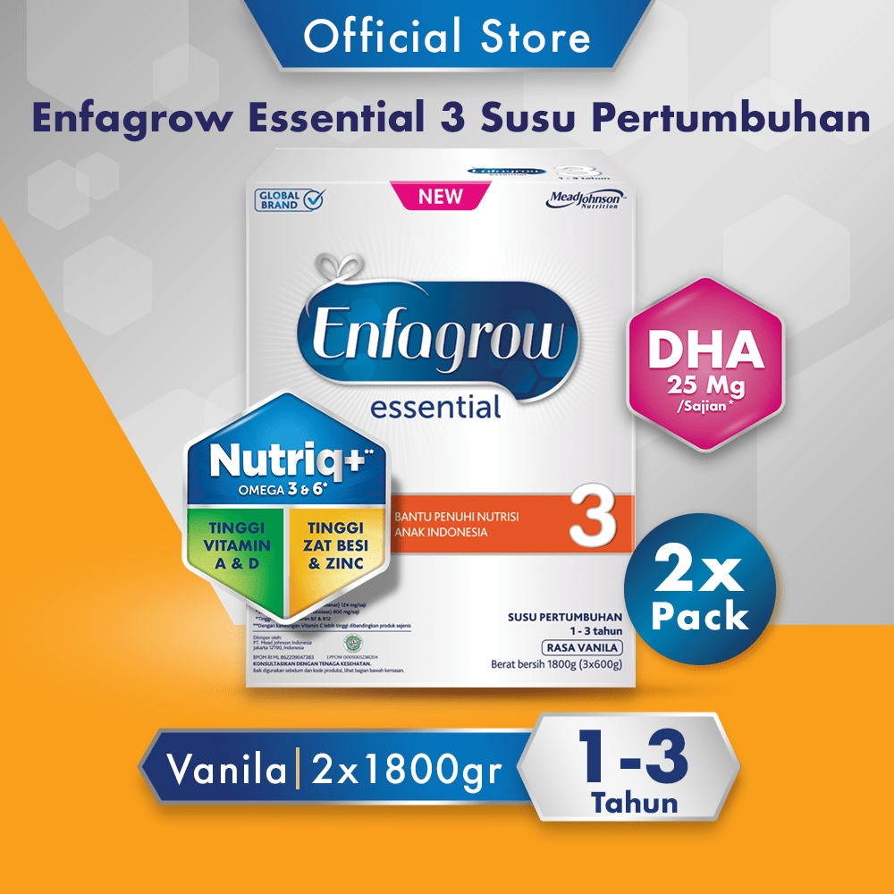 Enfagrow Essential 3 Susu Vanila Box - 1.8Kg (2 x 1.8Kg) – Enfa A+ ...